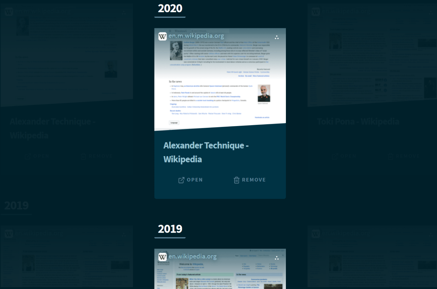 Your bookmarks, by date, with thumbnails and instant search — Rewind